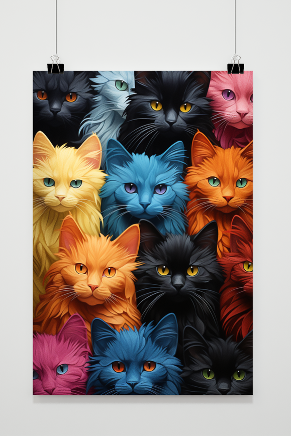 Poster Katten | Katten Poster Kleurrijk | Kittens Poster | Poster ...